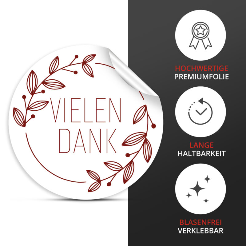 80 Stück Vielen Dank Aufkleber in ⌀3,8cm - stickerpirat.de
